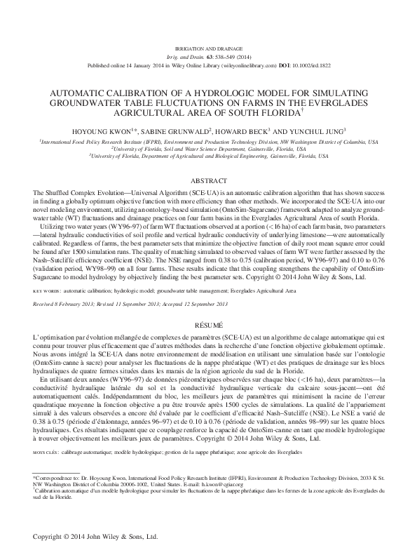 (PDF) AUTOMATIC CALIBRATION OF A HYDROLOGIC MODEL FOR SIMULATING GROUNDWATER TABLE FLUCTUATIONS ...