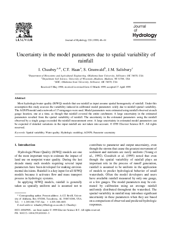 (PDF) Uncertainty in the model parameters due to spatial variability of rainfall | Sabine ...