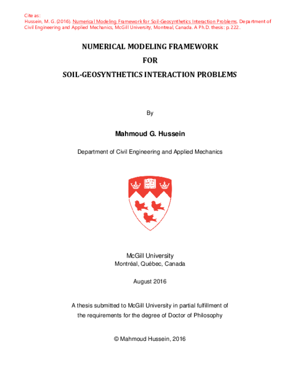 (PDF) Numerical Modeling Framework for Soil-Geosynthetics Interaction Problems | Mahmoud Hussein ...