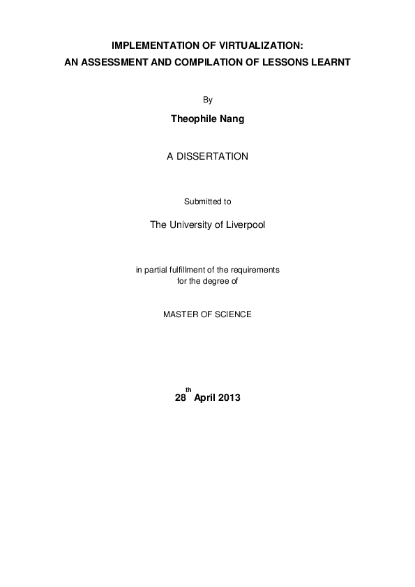 (PDF) IMPLEMENTATION OF VIRTUALIZATION: AN ASSESSMENT AND COMPILATION OF LESSONS LEARNT