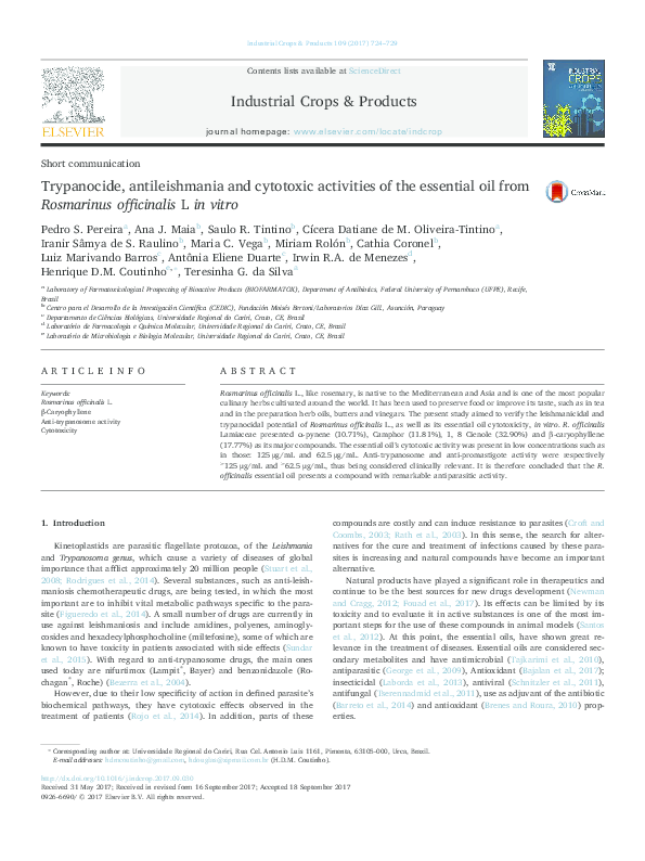 (PDF) Trypanocide, antileishmania and cytotoxic activities of the ...