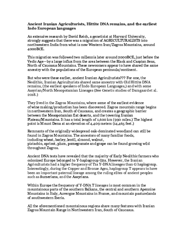 (DOC) Ancient Iranian Agriculturists, Hittite DNA remains, and the ...