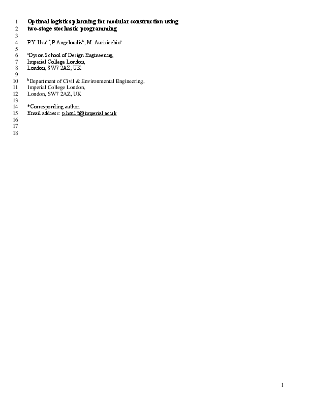 (PDF) Optimal logistics planning for modular construction using two-stage stochastic programming
