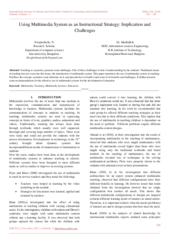 (PDF) Using Multimedia System as an Instructional Strategy: Implication ...