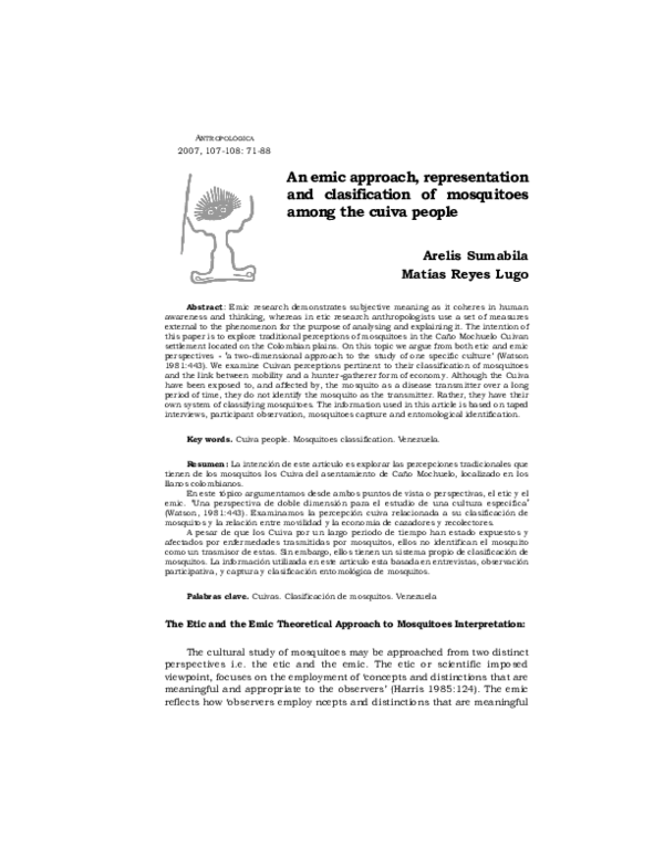 (PDF) An emic approach, representation and clasification of mosquitoes ...