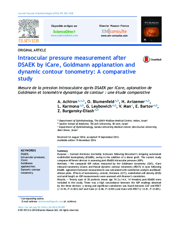 (PDF) ScienceDirect Intraocular pressure measurement after DSAEK by ...
