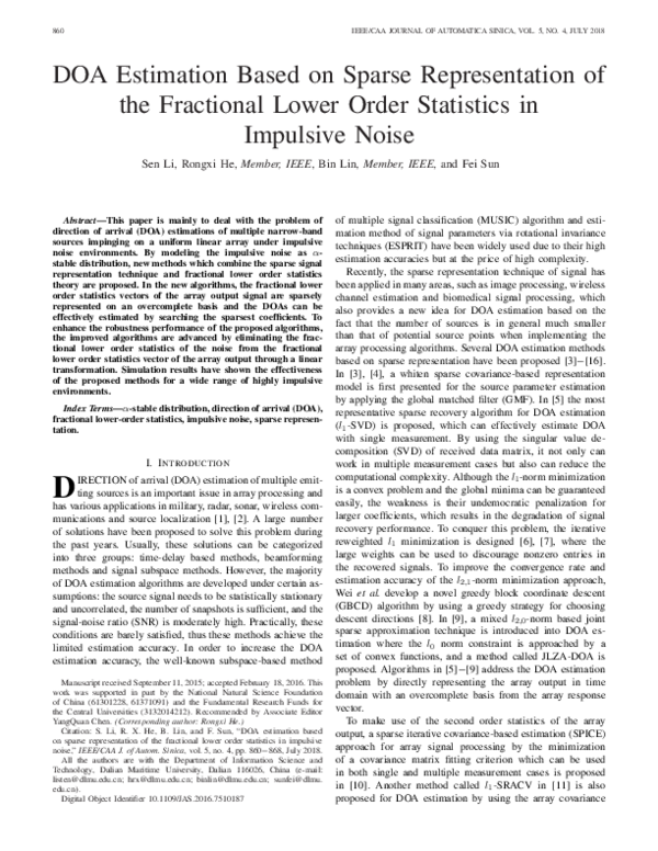 (PDF) DOA Estimation Based on Sparse Representation of the Fractional Lower Order Statistics in ...