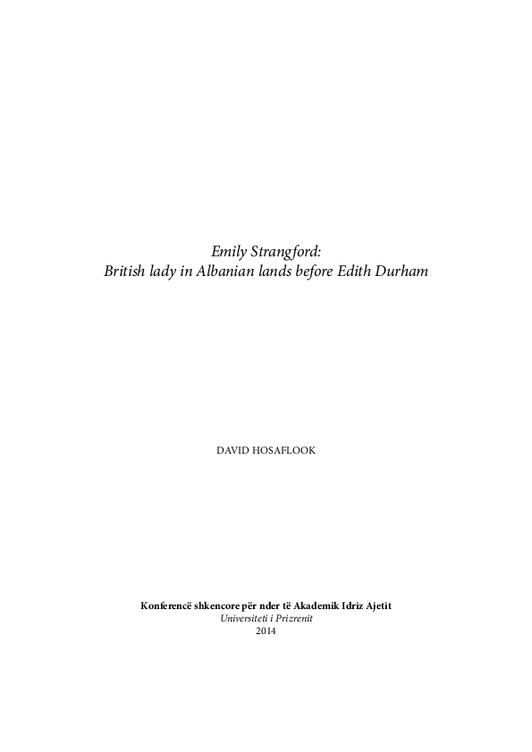 (PDF) Emily Strangford: British lady in Albanian lands before Edith Durham