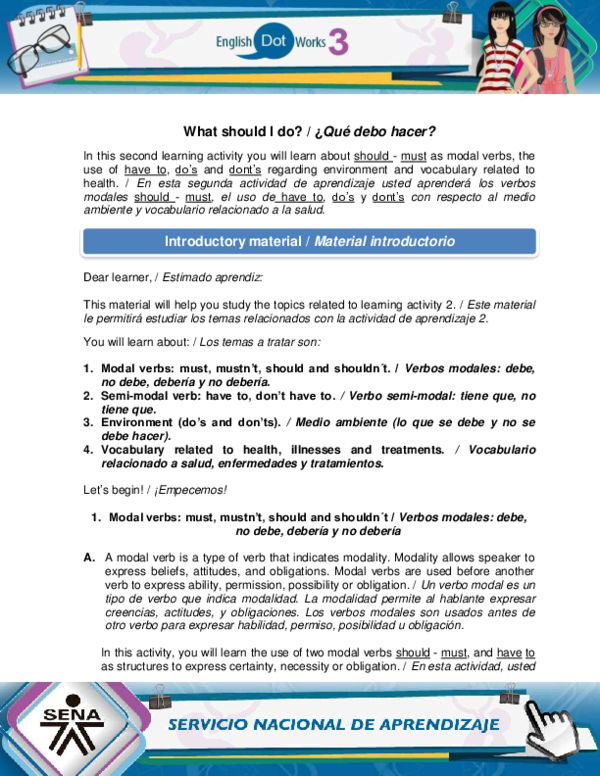 (PDF) What should I do? / ¿Qué debo hacer? Introductory material / Material introductorio