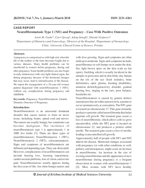 (PDF) Neurofibromatosis Type 1 (Nf1) and Pregnancy -Case With Positive ...