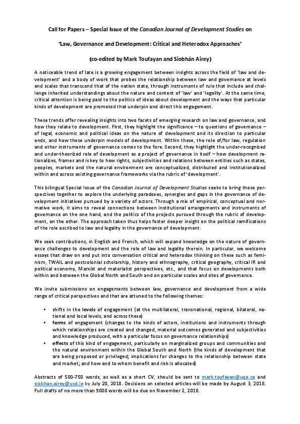 (PDF) CFP – Special Issue of the Canadian Journal of Development ...