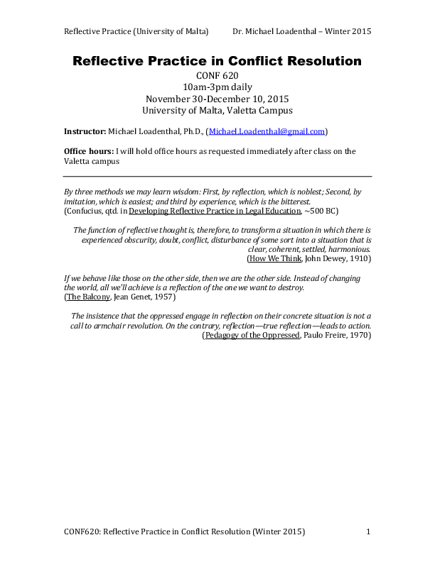 (PDF) "Reflective Practice in Conflict Resolution", University of Malta ...