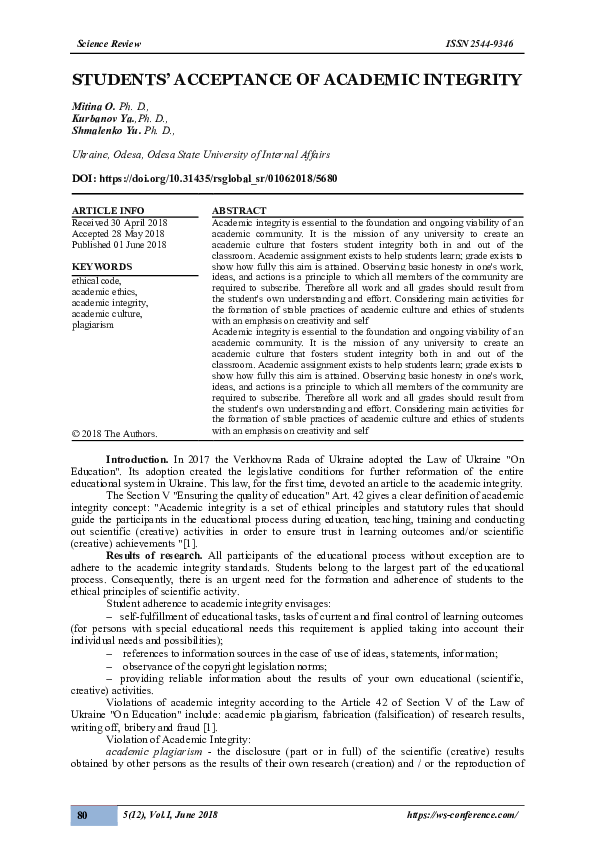 (PDF) STUDENTS’ ACCEPTANCE OF ACADEMIC INTEGRITY
