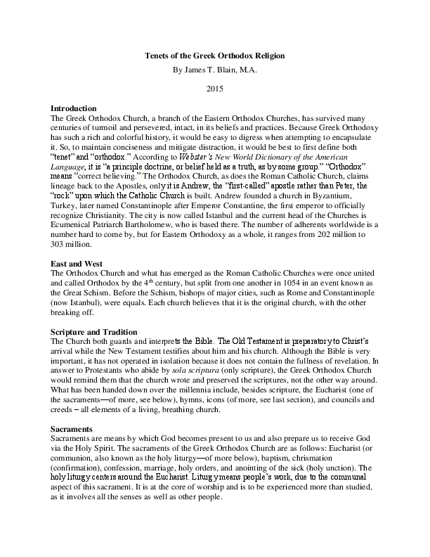 (DOC) Tenets of the Greek Orthodox Religion