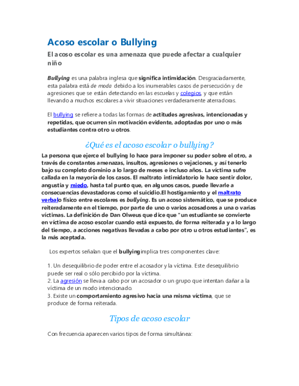 (DOC) Acoso escolar o Bullying