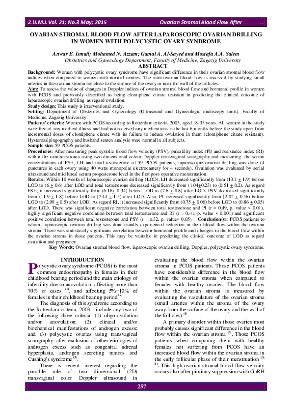 (PDF) Ovarian Stromal Blood Flow After……….. 257 OVARIAN STROMAL BLOOD ...