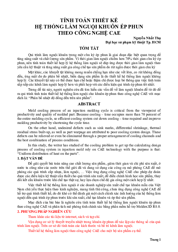 (DOC) TÍNH TOÁN THIẾT KẾ H TH NG LÀM NGU I KHUÔN ÉP PHUN THEO CÔNG NGH CAE