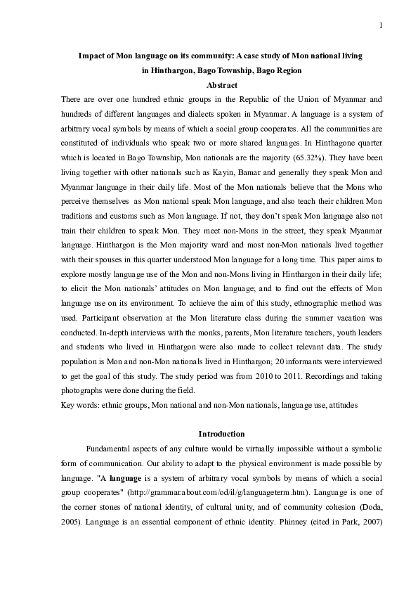 (DOC) Impact of Mon language on its community: A case study of Mon ...