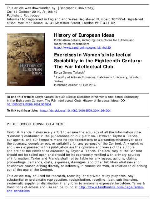 (PDF) Exercises in Women's Intellectual Sociability in the Eighteenth ...