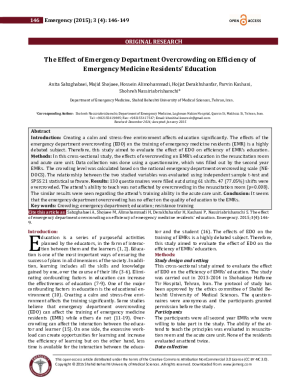 (PDF) The Effect of Emergency Department Overcrowding on Efficiency of ...