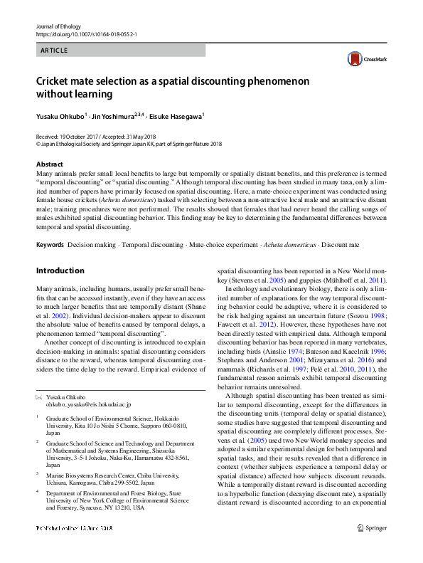 (PDF) Cricket mate selection as a spatial discounting phenomenon ...
