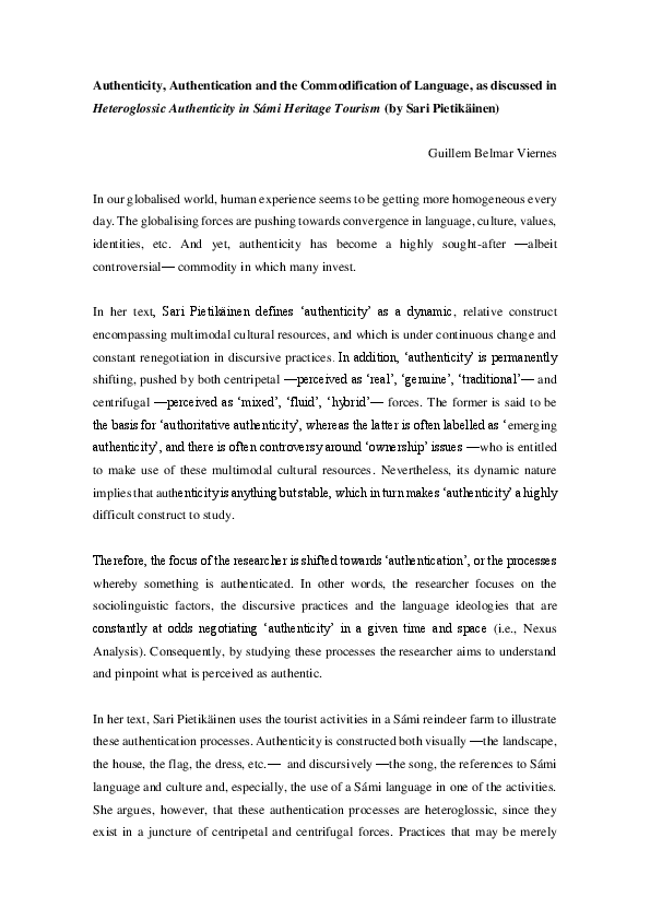 (PDF) Authenticity, Authentication and the Commodification of Language ...