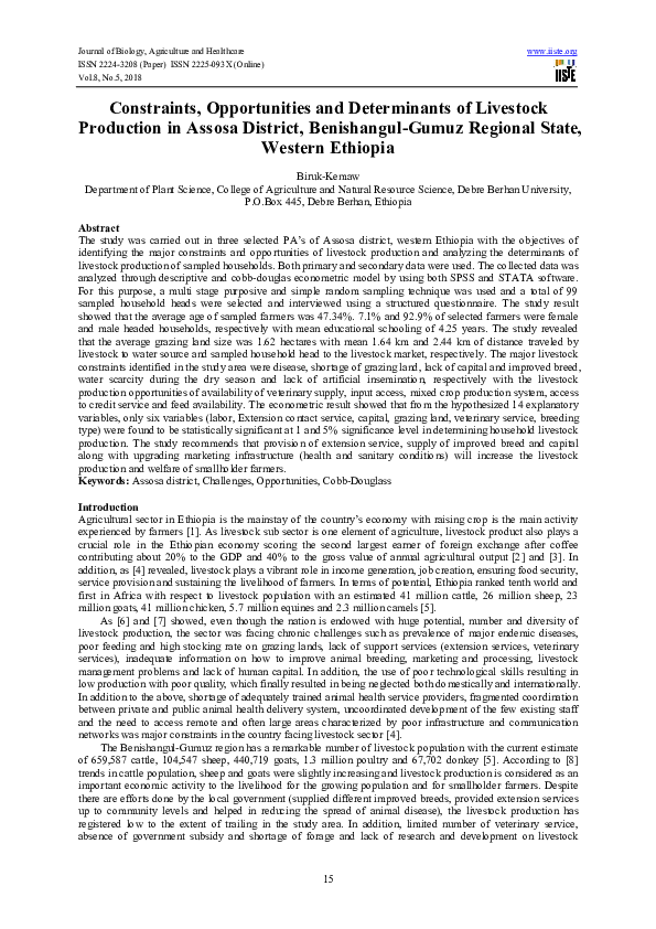 (PDF) Constraints, Opportunities and Determinants of Livestock Production in Assosa District ...