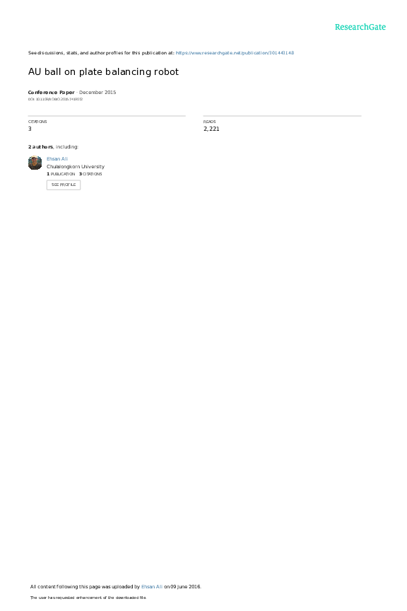 (PDF) AU ball on plate balancing robot AU Ball on Plate Balancing Robot