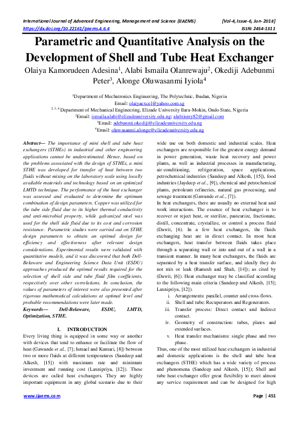(PDF) Thermal Design of Shell and Tube Heat Exchanger | IRE Journals ...