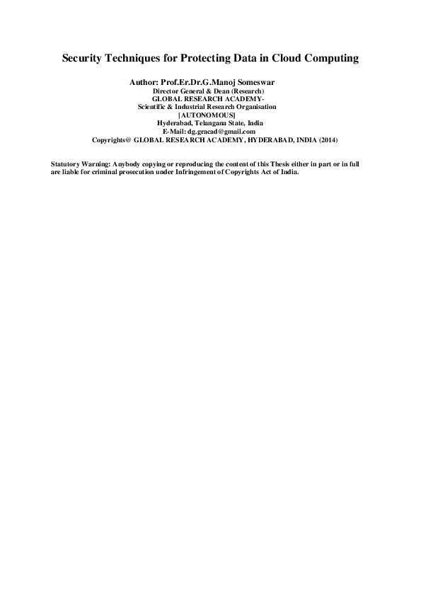 Pdf Security Techniques For Protecting Data In Cloud Computing