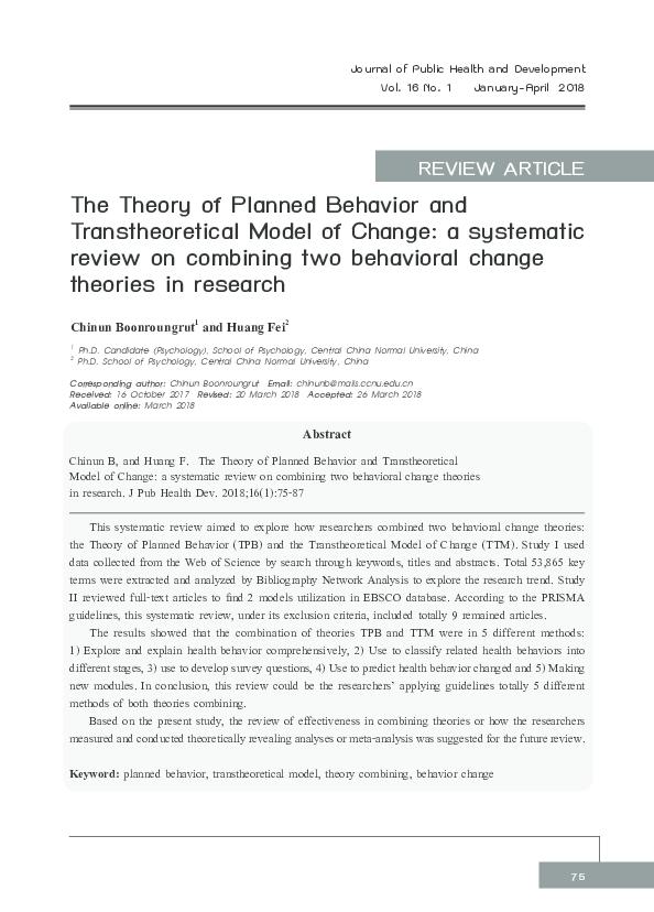 (PDF) The Theory of Planned Behavior and Transtheoretical Model of ...