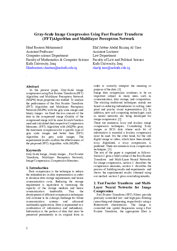 Pdf Gray Scale Image Compression Using Fast Fourier Transform Fft