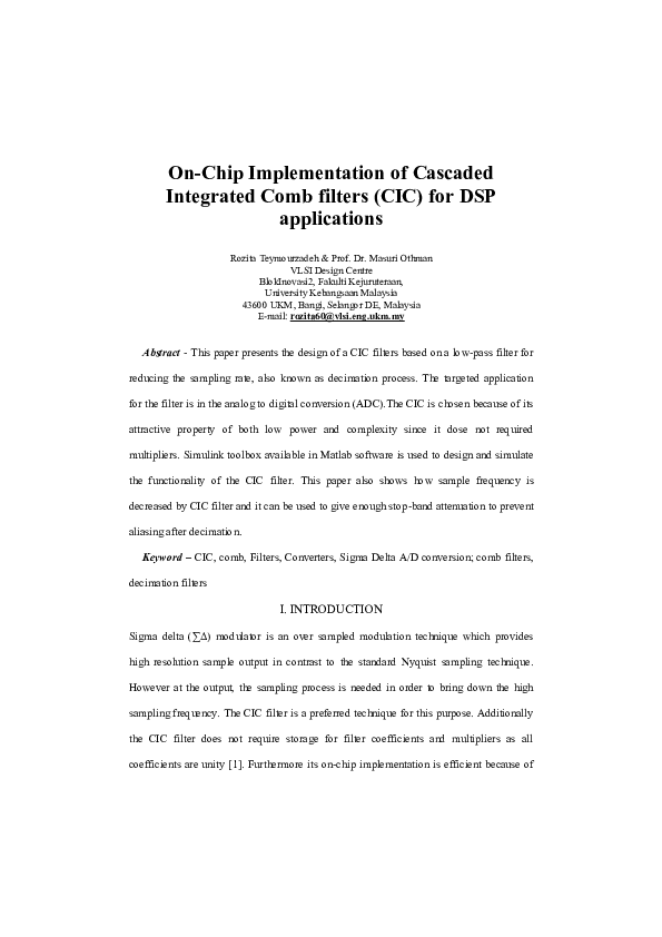 (PDF) On-Chip Implementation of Cascaded Integrated Comb filters (CIC ...