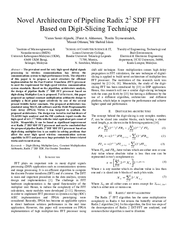 Pdf Novel Architecture Of Pipeline Radix 2 2 Sdf Fft Based On Digit Slicing Technique