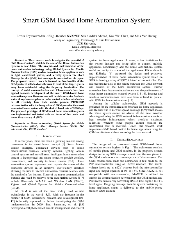 (PDF) Smart GSM Based Home Automation System