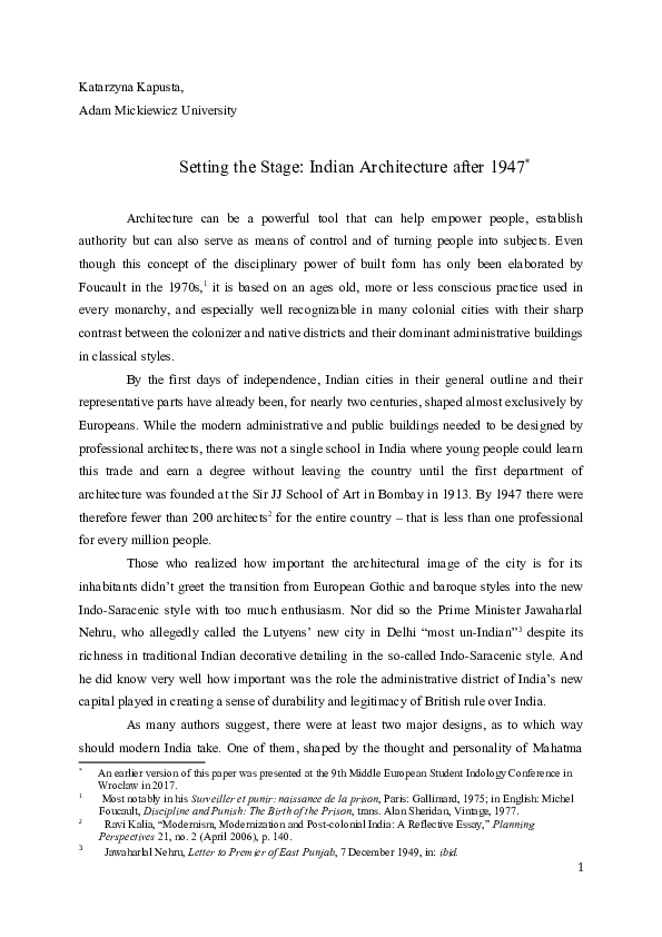 (PDF) Setting the Stage: Indian Architecture after 1947