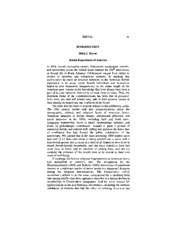 (PDF) Hillel J. Kieval, “Introduction: Jewish Experiences of America ...