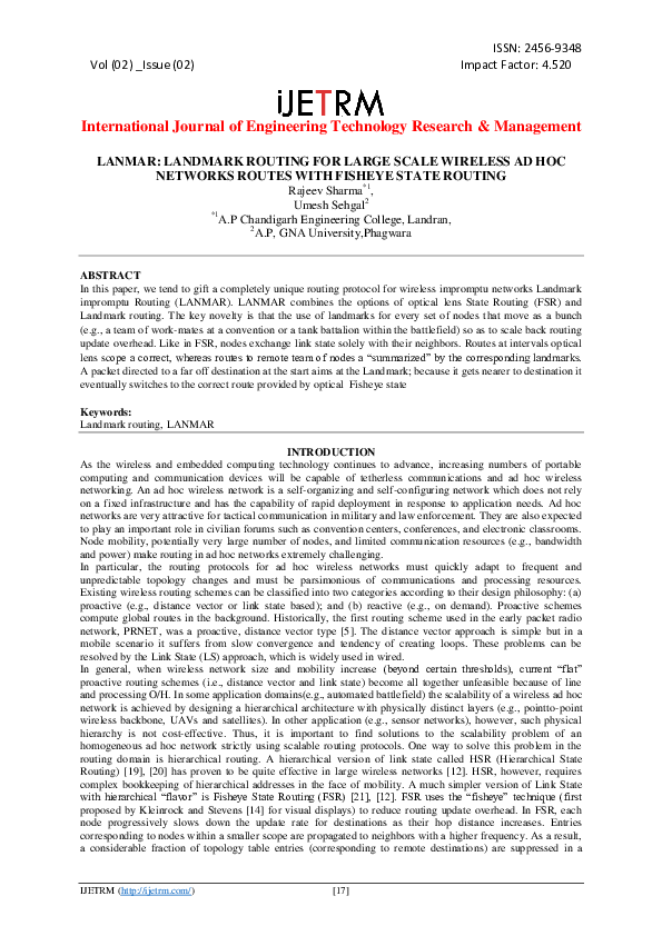 (PDF) LANMAR: LANDMARK ROUTING FOR LARGE SCALE WIRELESS AD HOC NETWORKS ...