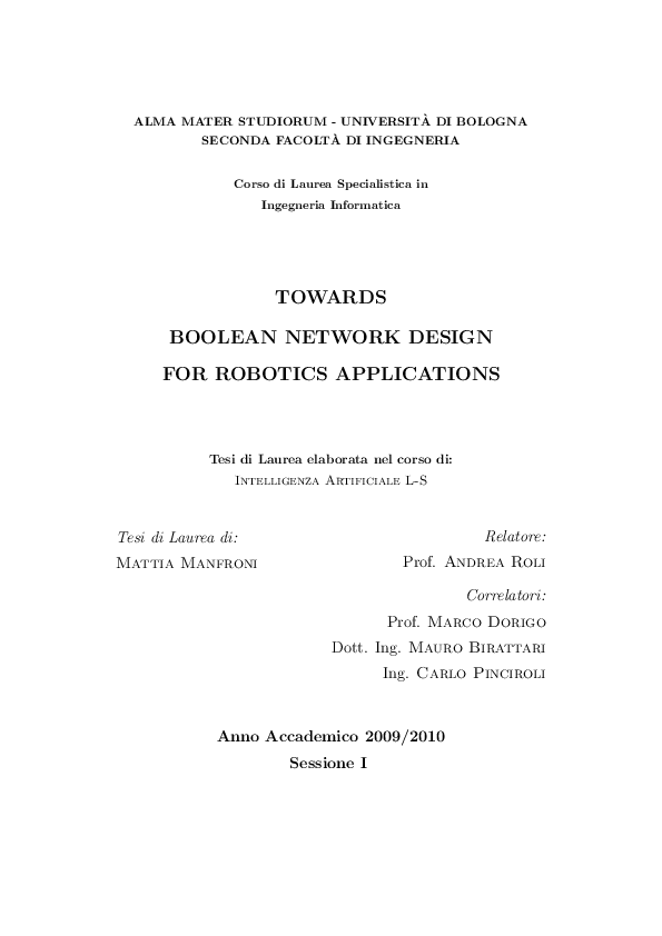 (PDF) Boolean Network Design for Robotics Applications