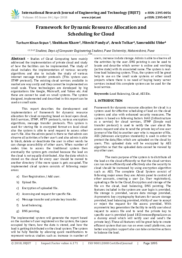 (PDF) Framework for Dynamic Resource Allocation and Scheduling for Cloud