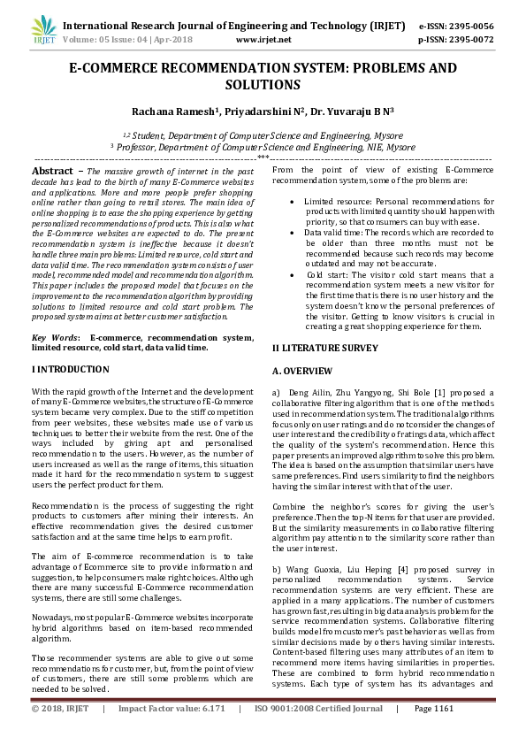 (PDF) E-COMMERCE RECOMMENDATION SYSTEM: PROBLEMS AND SOLUTIONS