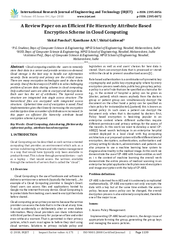 Pdf A Review Paper On An Efficient File Hierarchy Attribute Based Encryption Scheme In Cloud