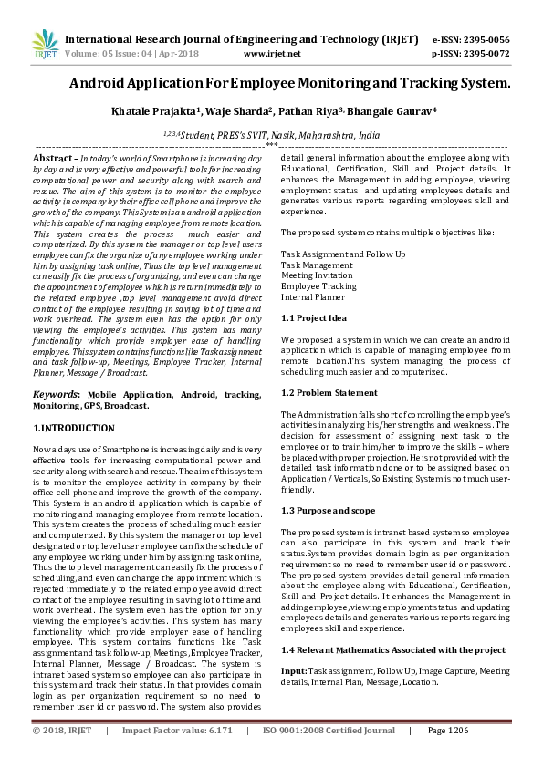 (PDF) Android Application For Employee Monitoring and Tracking System