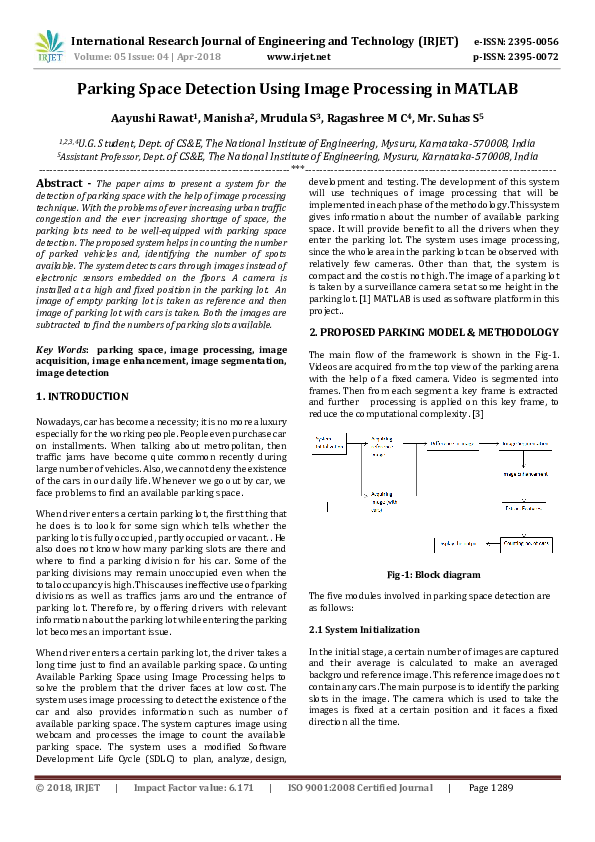 Pdf Parking Space Detection Using Image Processing In Matlab
