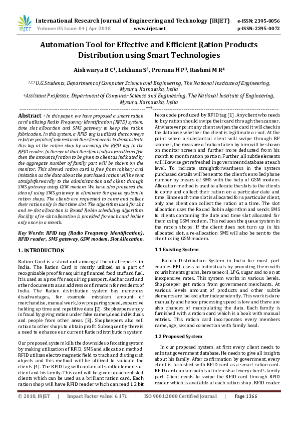 (PDF) Automation Tool for Effective and Efficient Ration Products Distribution using Smart ...