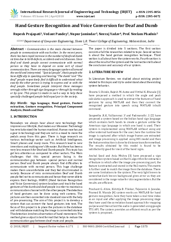 (PDF) Hand Gesture Recognition and Voice Conversion for Deaf and Dumb