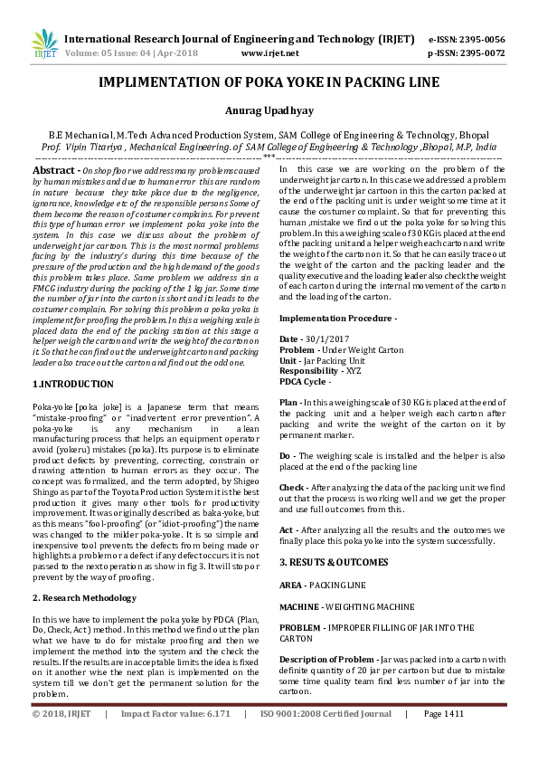 (PDF) Implimentation of Poka Yoke in Packing Line