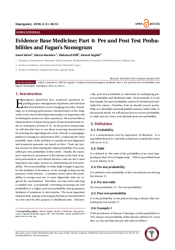 (PDF) Part 4: Pre and Post Test Probabilities and Fagan’s Nomogram