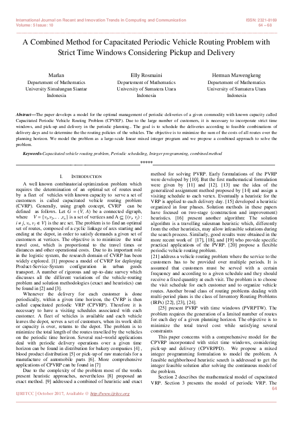 Pdf A Combined Method For Capacitated Periodic Vehicle Routing Problem With Strict Time