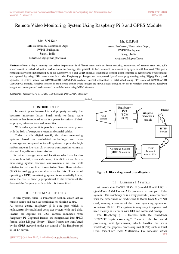Pdf Remote Video Monitoring System Using Raspberry Pi 3 And Gprs Module 